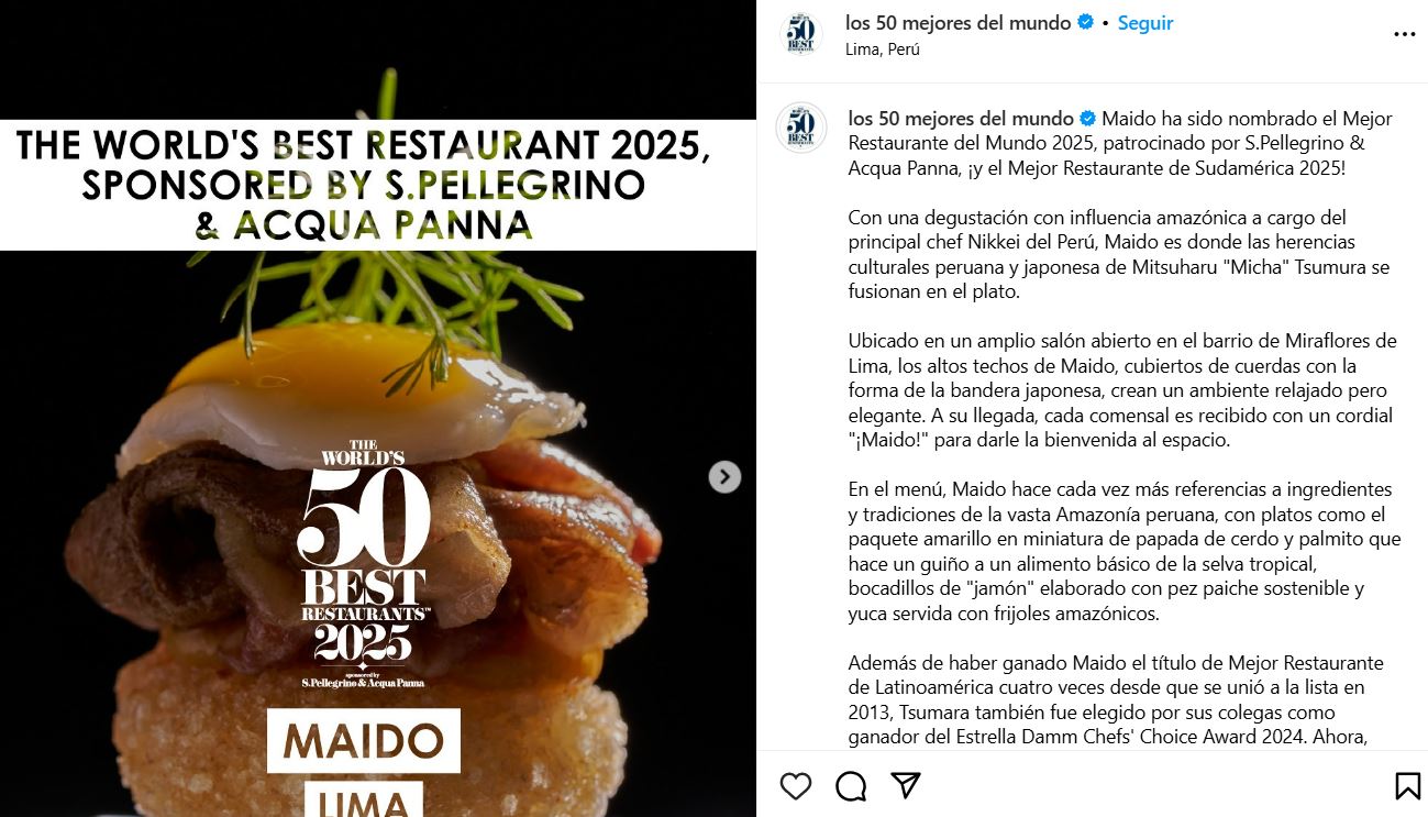 Maido es elegido el mejor restaurante del mundo en The World’s 50 Best 2025