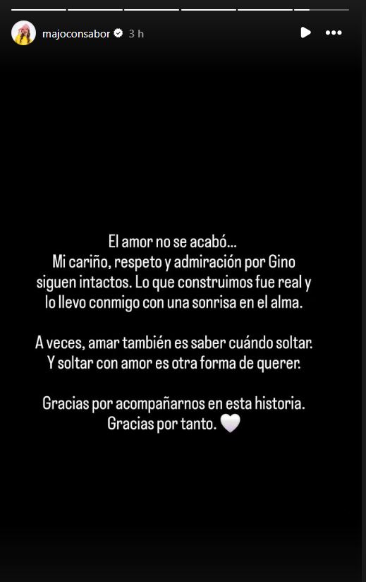 ‘Majo con Sabor’ confirma separación de Gino Assereto con mensaje que toca el corazón