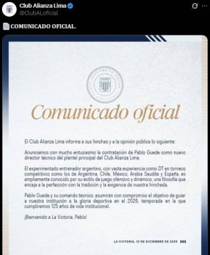 Alianza Lima hizo oficial la contratación Pablo Guede como su nuevo ...