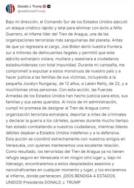 Trump anuncia muerte de alias ‘Niño Guerrero’, cabecilla del Tren de ...